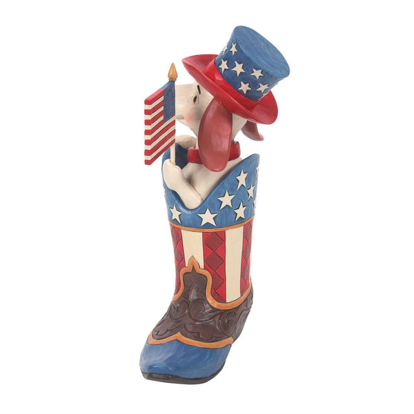 Star Spangled Style - Boot with Dog Holding Flag Fig - Country N More Gifts